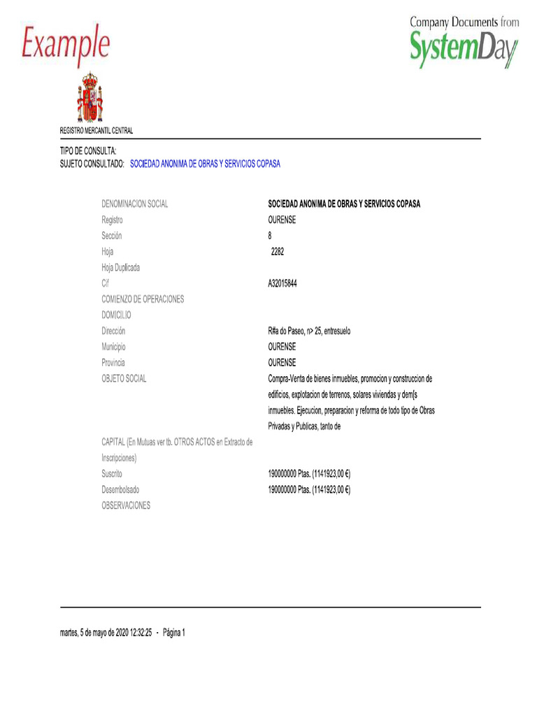 Spain Certificate of Good Standing Example | PDF