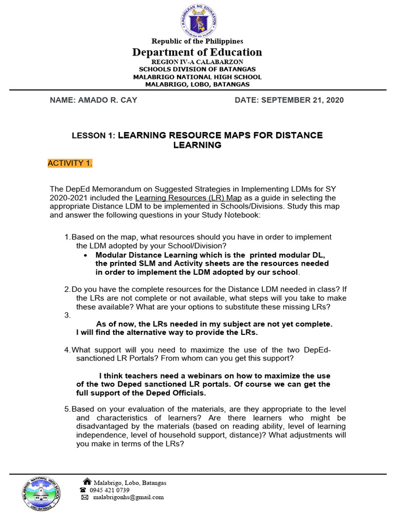 Module 3B Lesson 1 Learning Resource Maps For Distance Learning ...