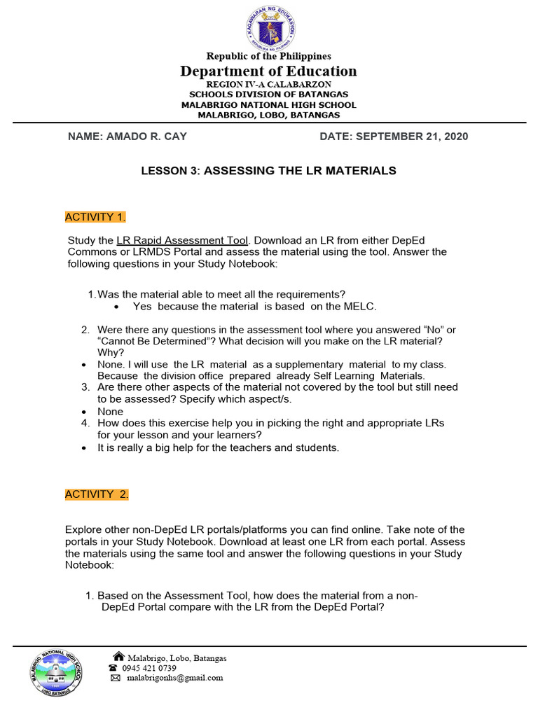 Module 3B Lesson 3 Assessing The LR Materials | PDF | Education Theory ...