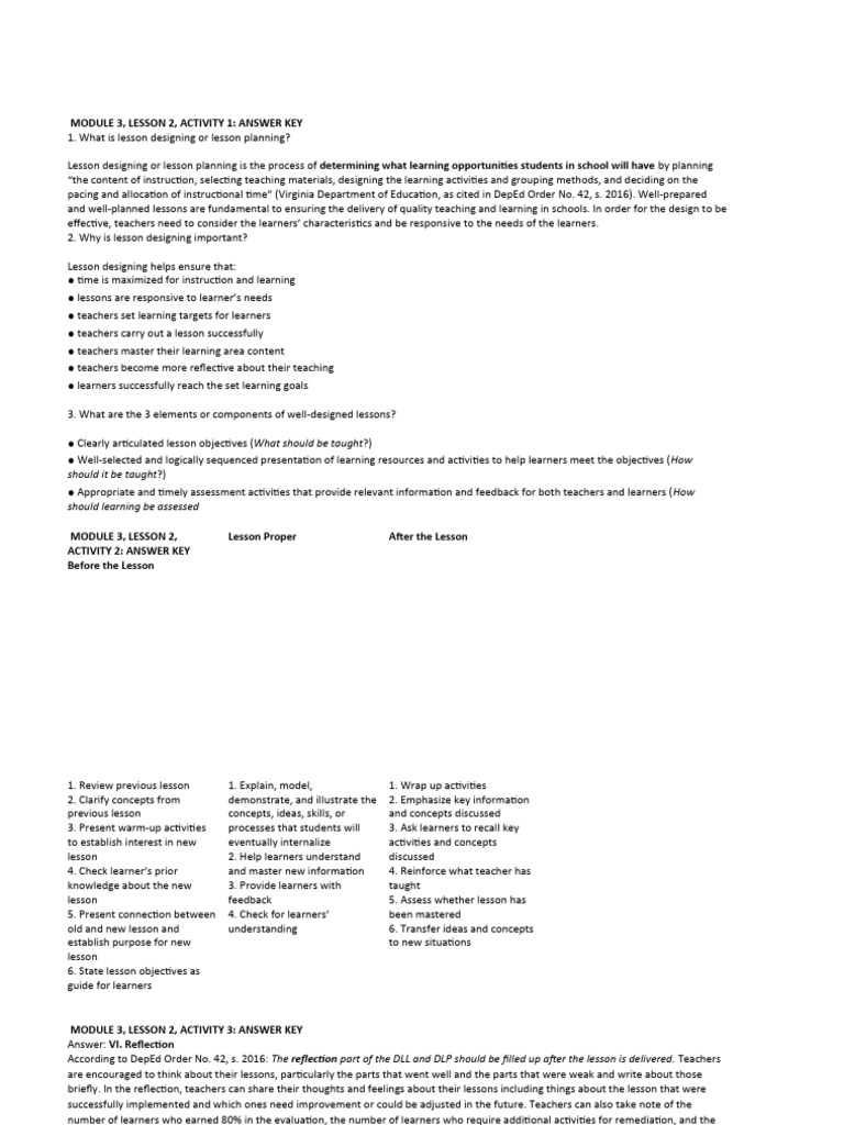 MODULE 3 Answer Key | PDF | Learning | Teachers