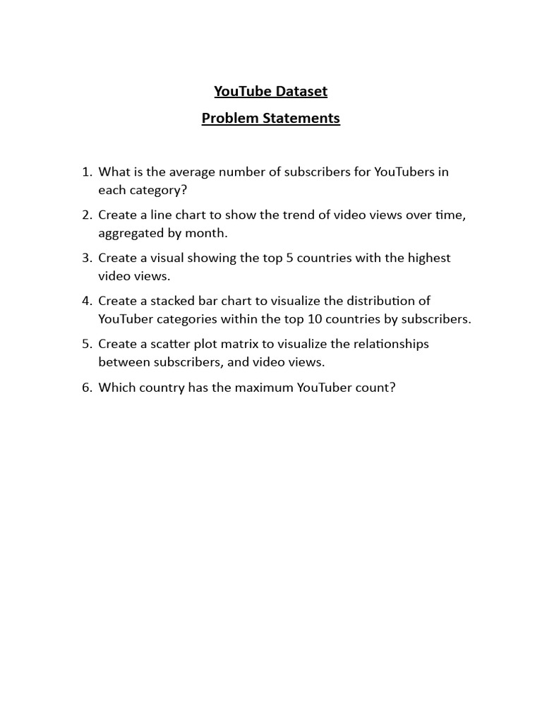YouTube Dataset Problem Statements | PDF