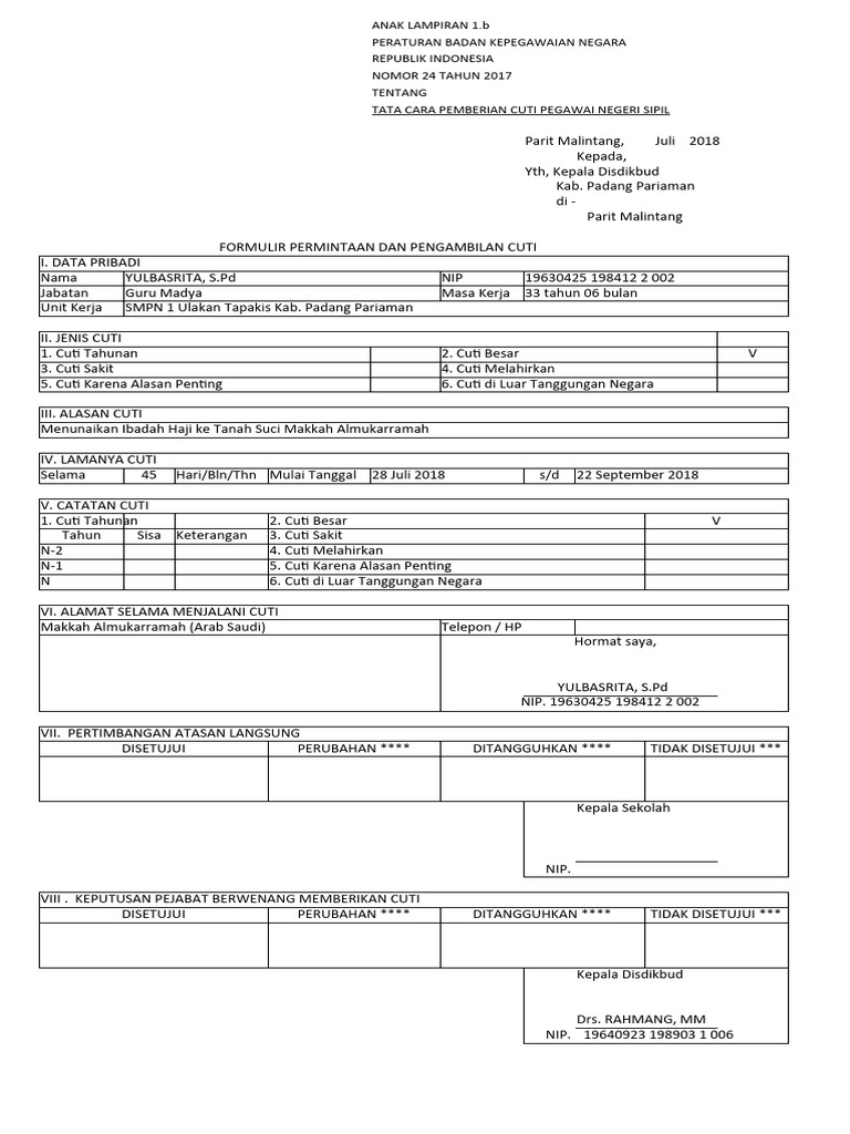 Blangko Cuti Kepsek | PDF