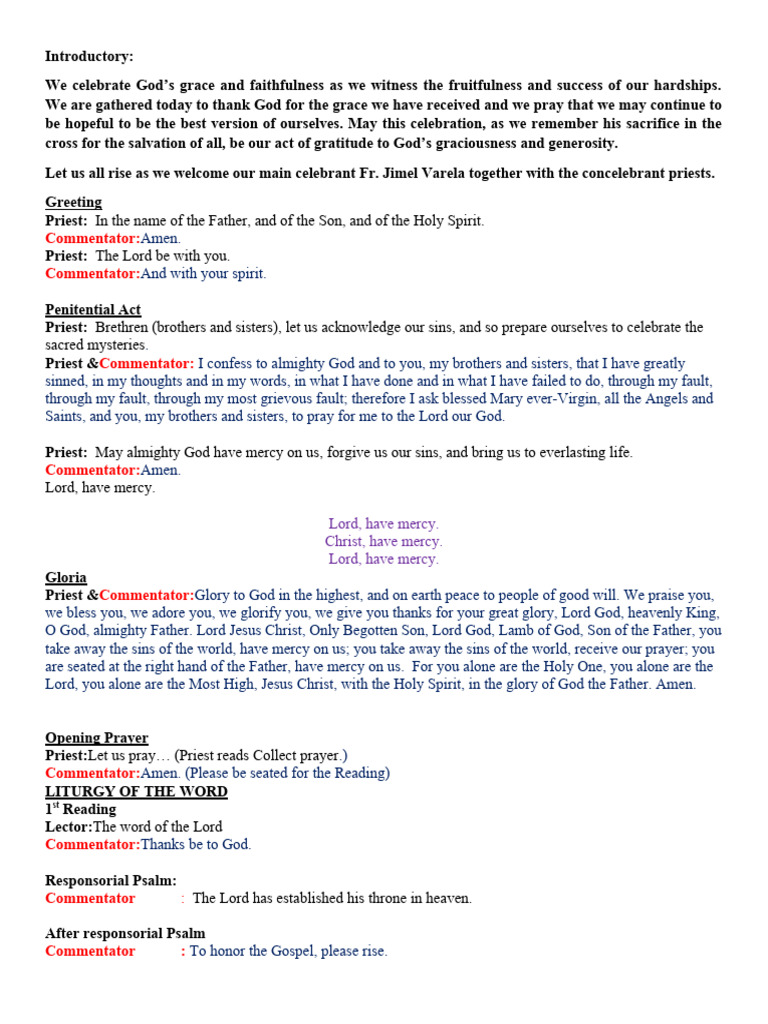For Commentator | PDF | Lord's Prayer | Mass (Liturgy)