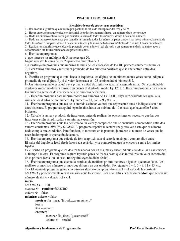 Ejercicios de Uso de Estructuras Repetitivas | PDF | Números | Algoritmos