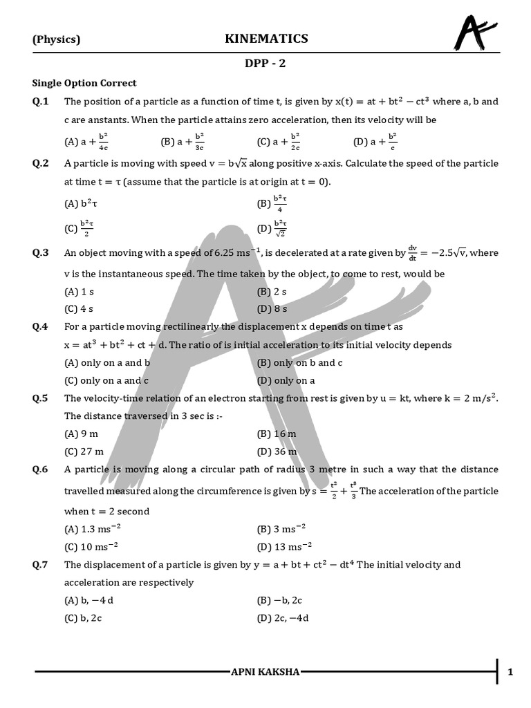 DPP - 02 - Kinematics | PDF | Velocity | Acceleration