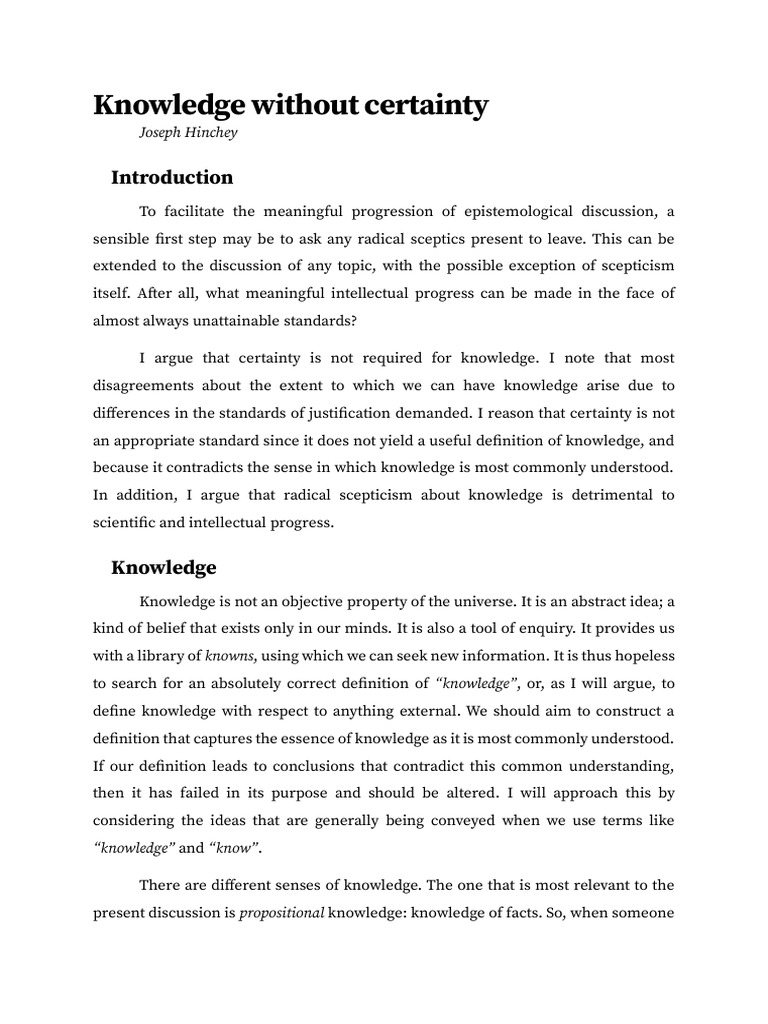 Knowledge Without Certainty Explained | PDF | Knowledge | Certainty