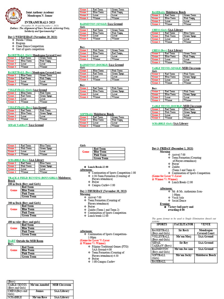 Saint Anthony Academy Intramurals 2023 | PDF | Team Sports | Entertainment