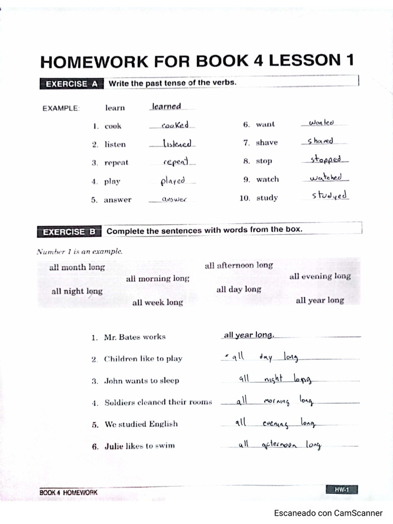 Homework For Book 4 Lesson 1 | PDF