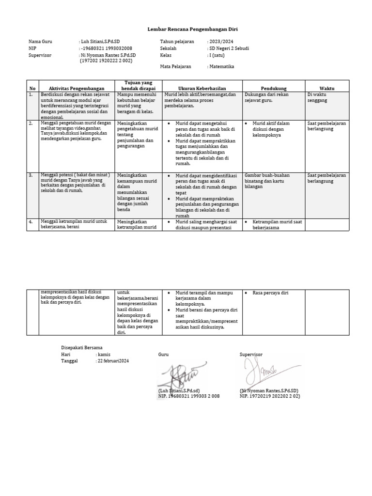4 - Lembar Rencana Pengembangan Diri | PDF | Karier & Perkembangan