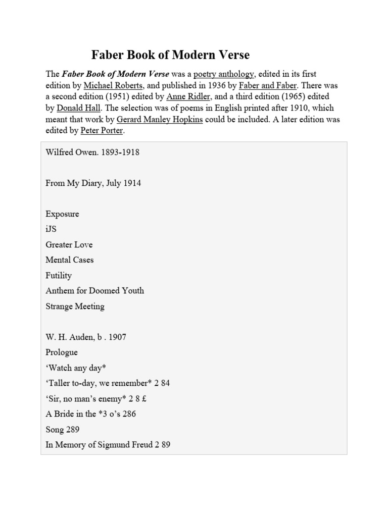 Faber Book of Modern Verse | PDF | Art | History