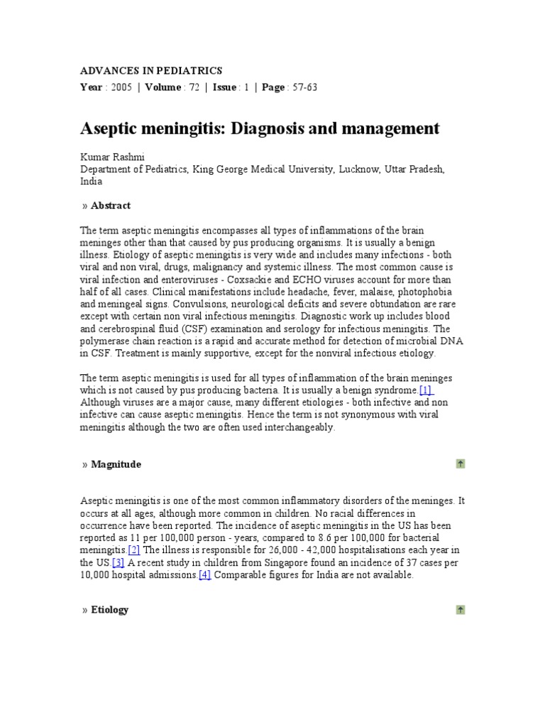 Aseptic Meningitis: Diagnosis and Management | PDF | Meningitis | Lyme ...