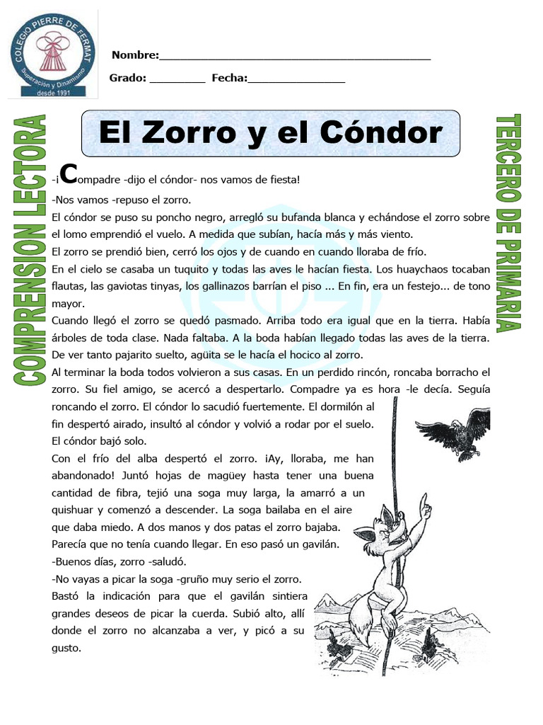 Ficha El Zorro y El Cóndor para Tercero de Primaria | PDF | Artes del ...