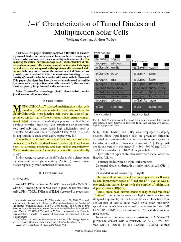 I-V Characterization of Tunnel Diodes and Multojunction Solar Cells | PDF | Quantum Tunnelling ...