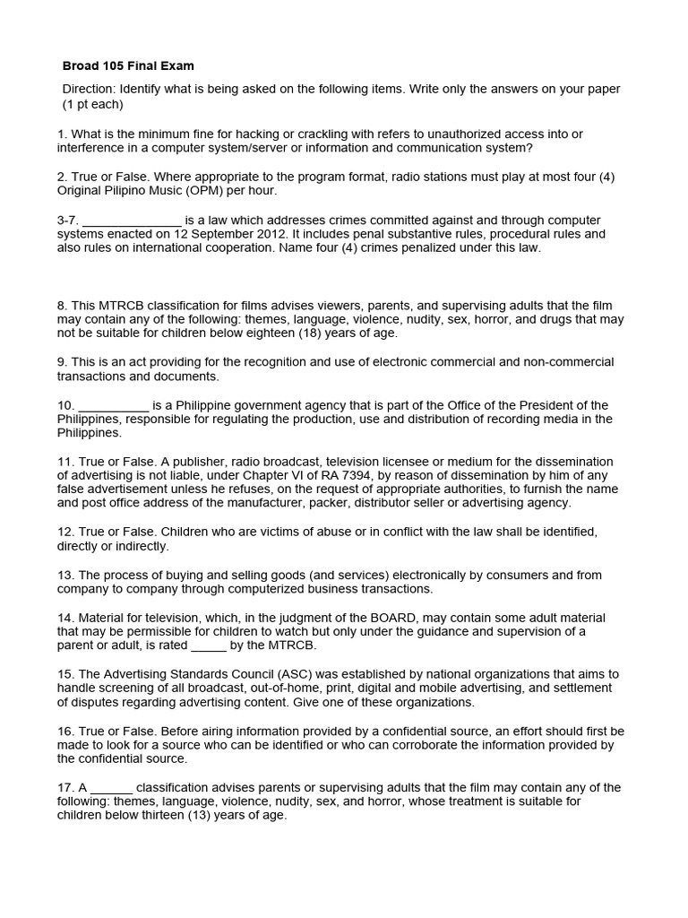 Broad 105 Final Exam Study Guide | PDF | Mass Media | Justice