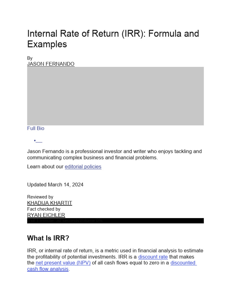 Internal Rate of Return | PDF | Internal Rate Of Return | Net Present Value