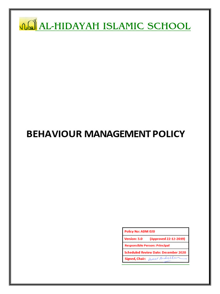 1 Behaviour Management Policy ADM 020 | PDF | Bullying | Harassment
