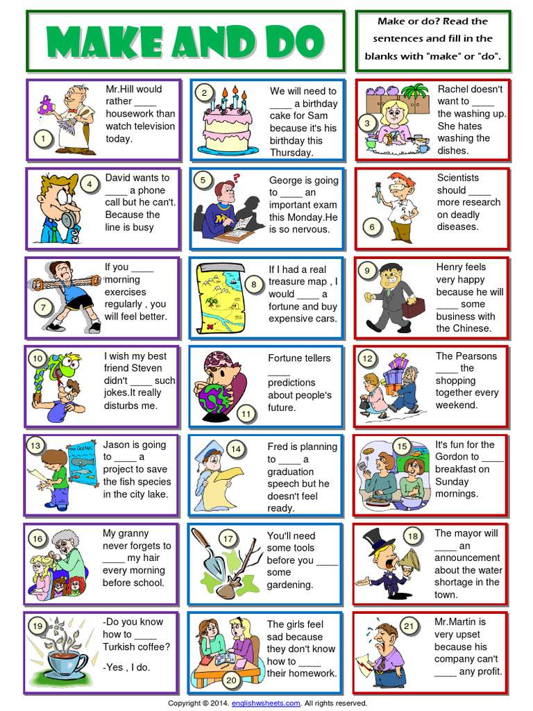 Make and Do Fill in The Blanks Esl Grammar Worksheet | PDF