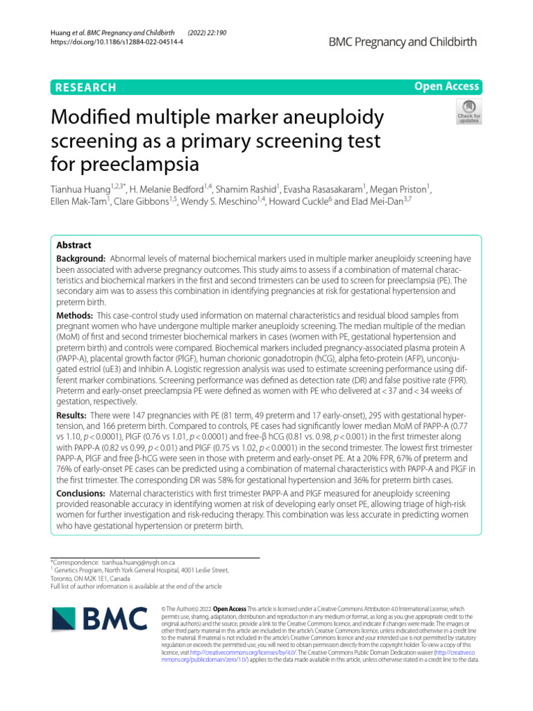 Modified Multiple Marker Aneuploidy Screening As A Primary Screening ...