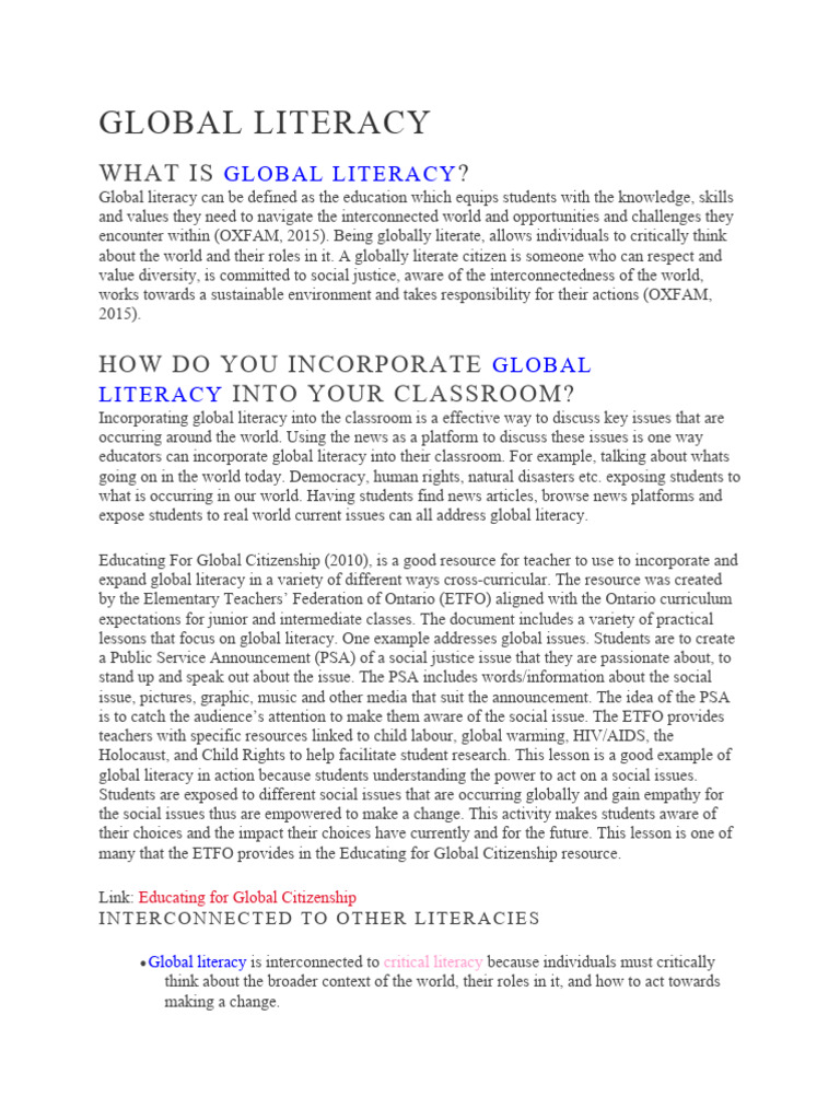 GLOBAL-LITERACY | PDF | Literacy | Teachers