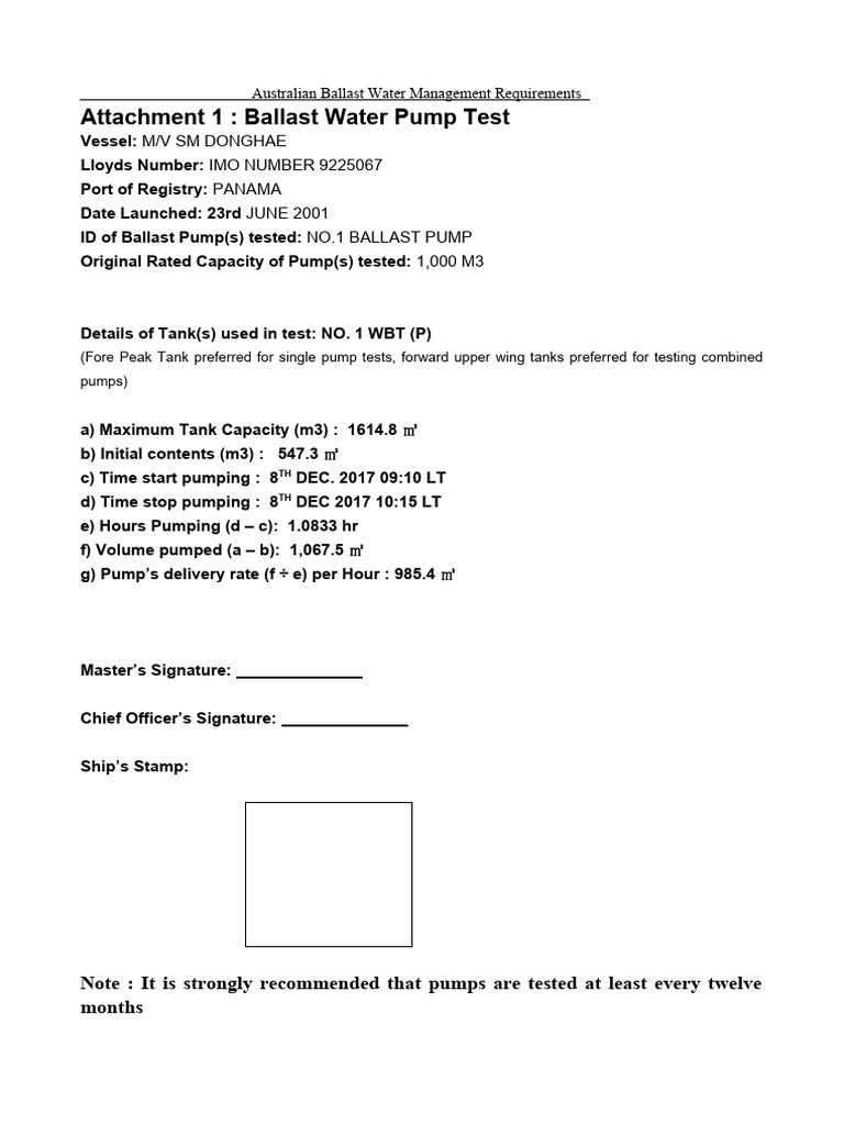 Ballast Water Pump Test Report | PDF | Science & Mathematics ...