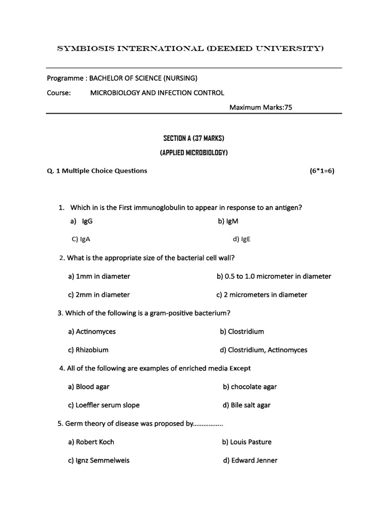Microbiology & Infection Control Exam 2024 | PDF | Hospital Acquired ...