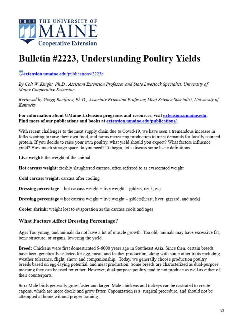 Poultry Yield Insights and Storage Needs | PDF | Poultry | Meat