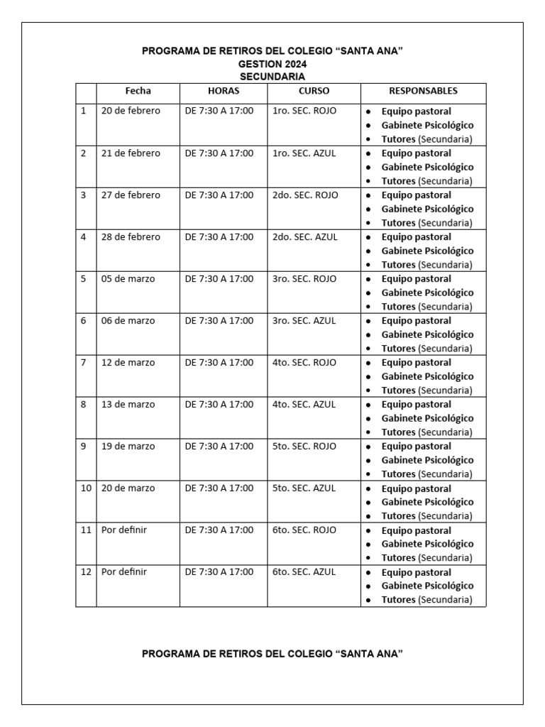 Programa de Retiros | PDF
