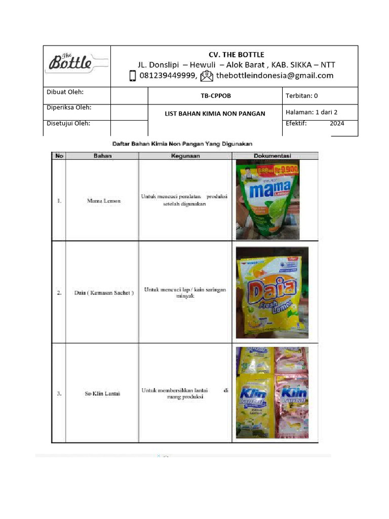 List Bahan Kimia Non Pangan | PDF