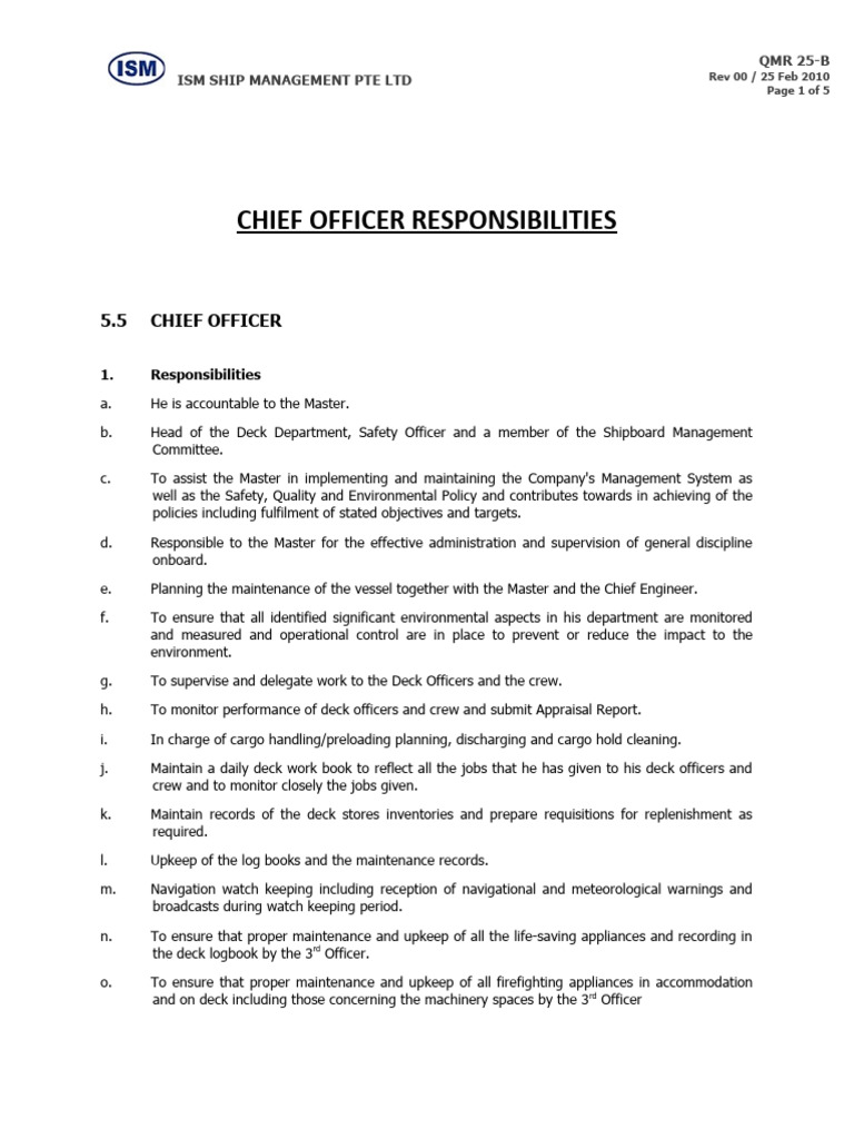 02.) Chief Officer Handover | PDF | Ships | Watercraft
