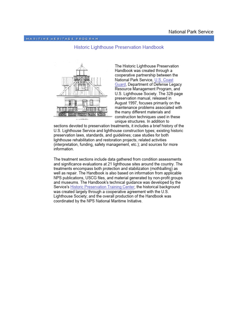 Historic Lighthouse Preservation Handbook | PDF | Lighthouse | National Park Service