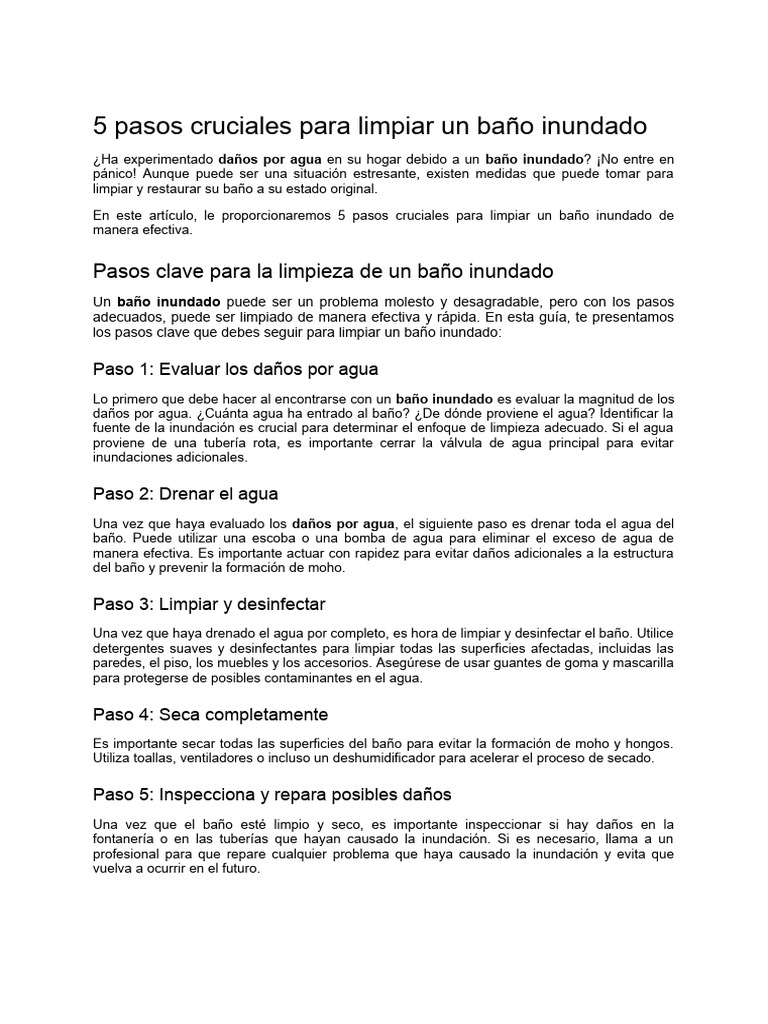 5 Pasos Cruciales para Limpiar Un Baño Inundado | PDF | Agua | Inundar