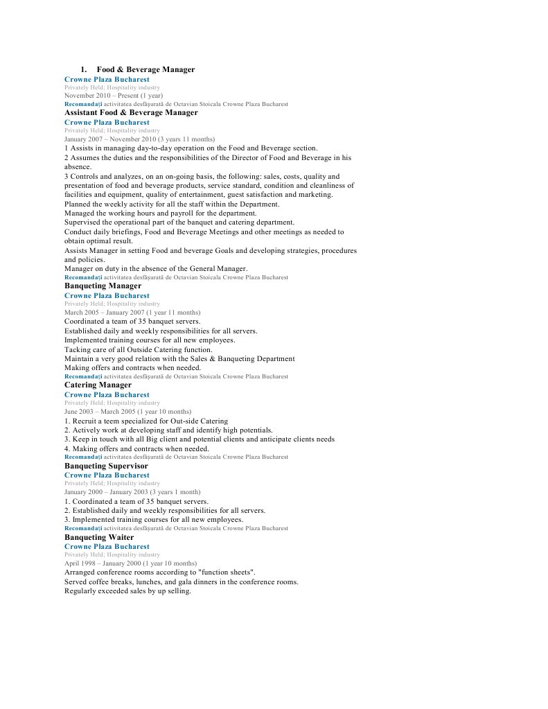 F&B Manager Duties and Responsibilities | PDF | Foodservice | Restaurants