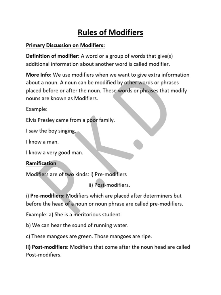 Rules of Modifiers | PDF | Adjective | Noun