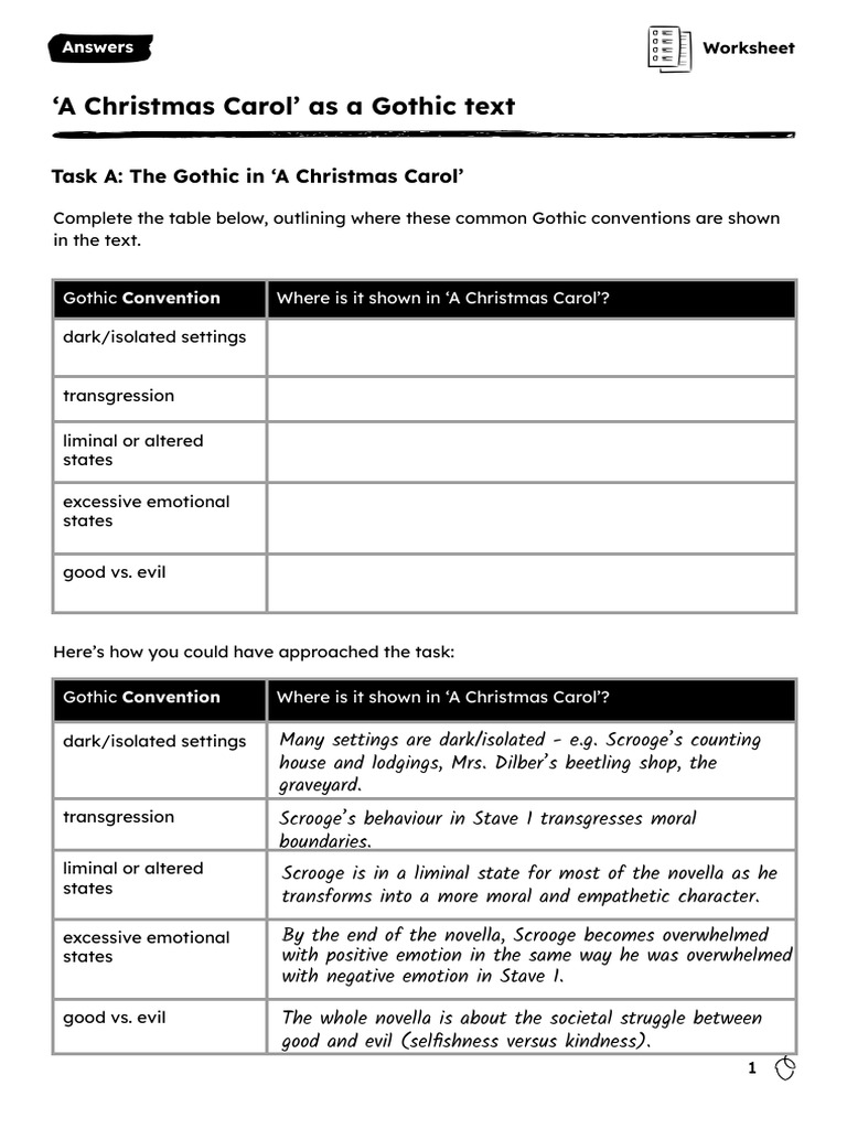 A Christmas Carol As A Gothic Text Worksheet Answers | PDF | A ...