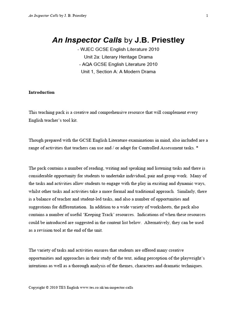 An Inspector Calls - Teaching Resources 1 - 10 | PDF | Language Arts ...