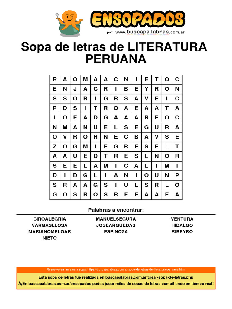 sopa-de-letras-de-literatura-peruana | PDF