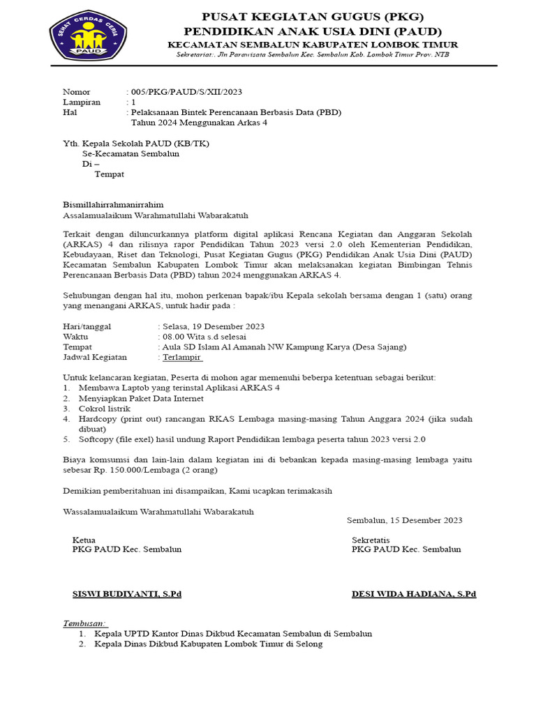 Bintek PBD 2024 PAUD Sembalun Arkas 4 | PDF | Kesehatan Holistik