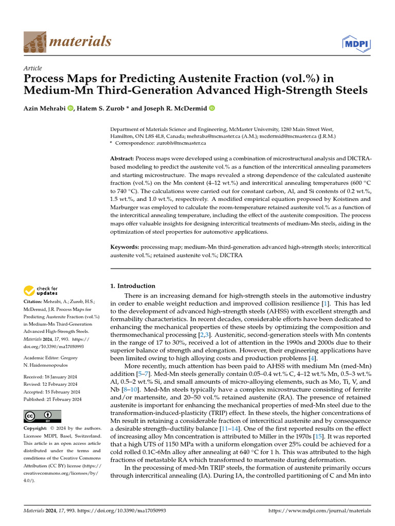2024 Process Maps For Predicting Austenite Fraction (Vol.%) in Medium-Mn Third-Generation ...
