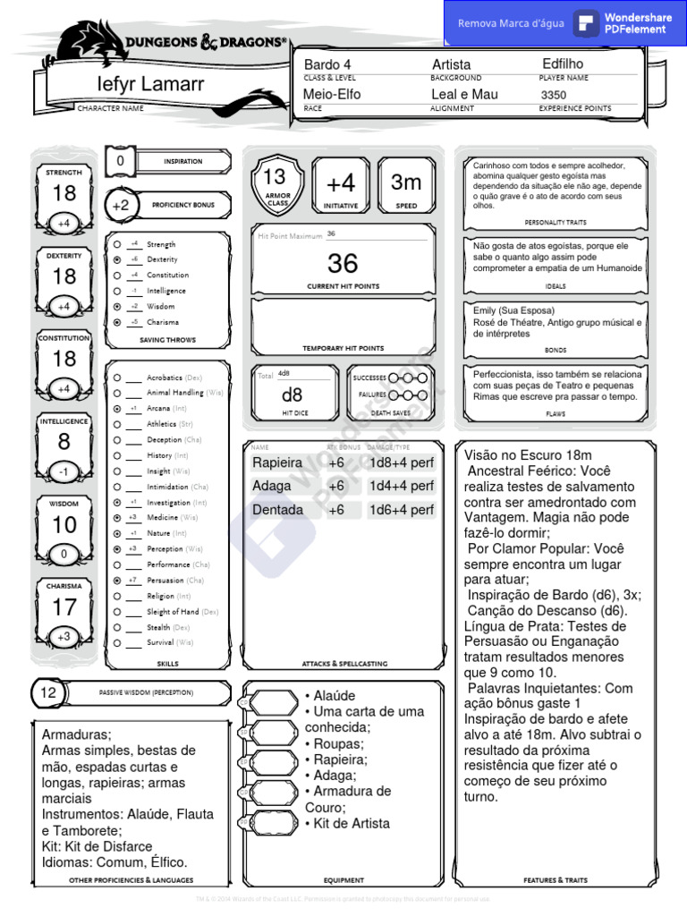 Ficha - Iefir Lamarr LVL 4 Edit | PDF | Vampiros