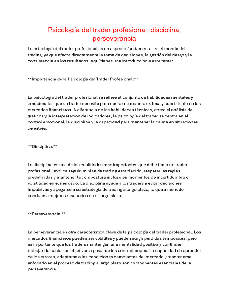 Psicología Del Trader Profesional Disciplina Perseverancia | PDF | Comerciante (Finanzas) | Las ...