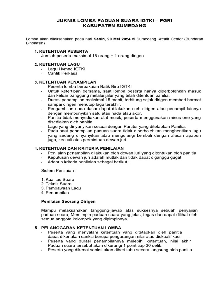 Kriteria Penilaian Lomba Paduan Suara New 2024 | PDF Kriteria Penilaian Lomba Paduan Suara New 2024 | PDF