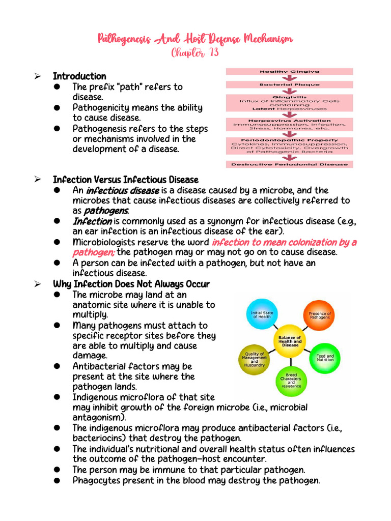 Chapter13 PATHOGENESIS AND HOST DEFENSE MECHANISM | PDF | Infection | Pathogen