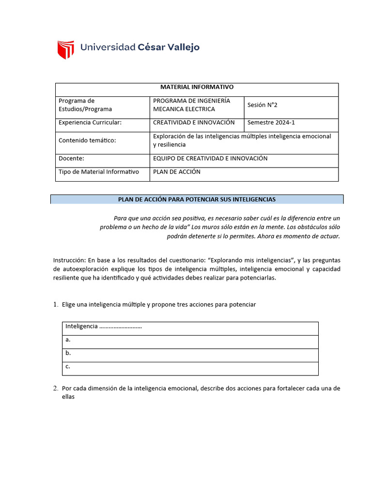 Plan de Accion 2 | PDF | Inteligencia | Inteligencia emocional