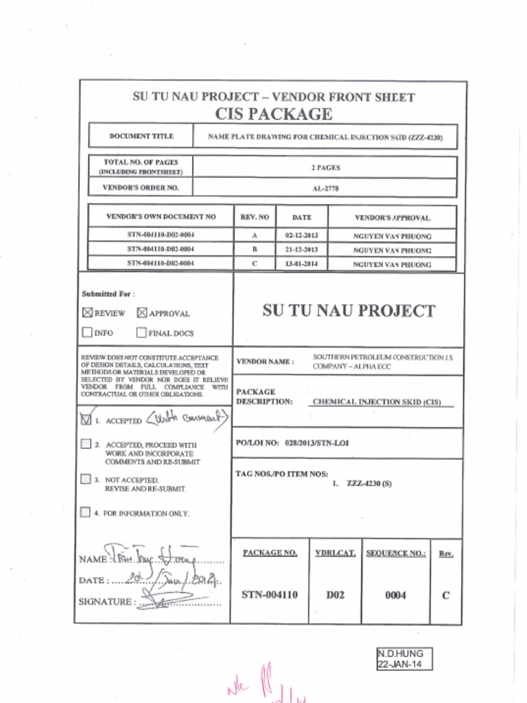 STN-004110-D02-0004 Rev C Name Plate Drawing For Chemical Injection Package (ZZZ-4230) - CL-C1 | PDF