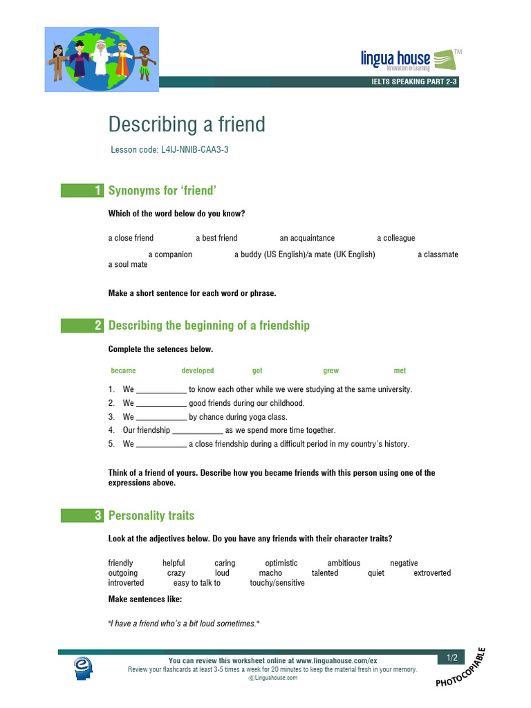 IELTS Speaking: Describing a Friend | PDF | Extraversion And ...