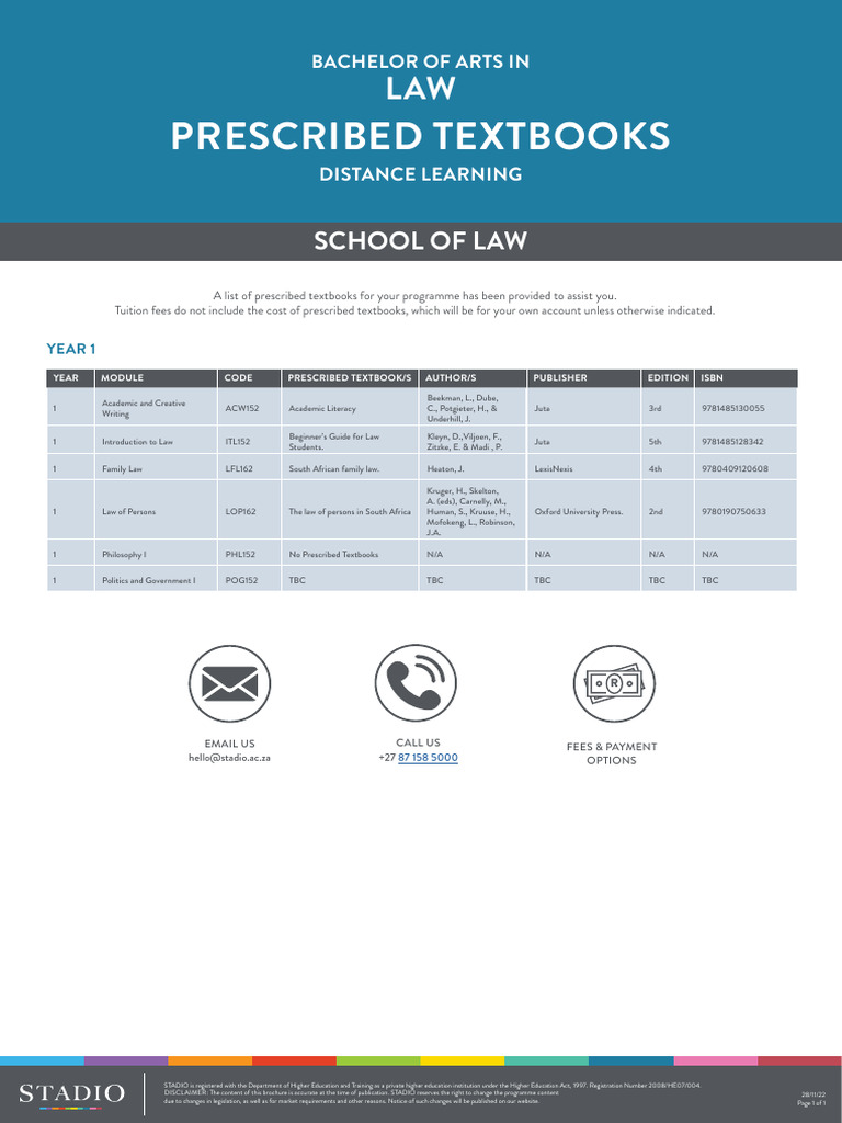 Bachelor of Arts in Law Textbooks List | PDF | Textbook | Written ...