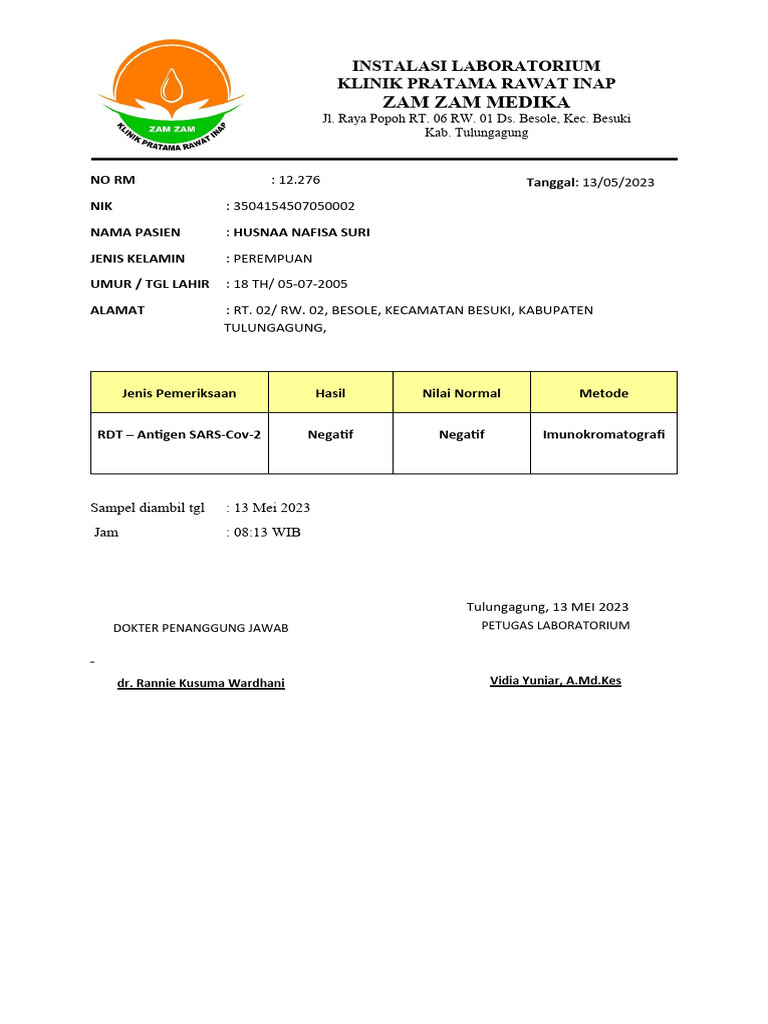 Format Hasil Swab Antigen | PDF