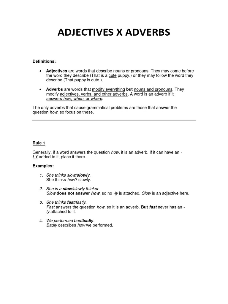 Adjectives X Adverbs | PDF | Adverb | Adjective