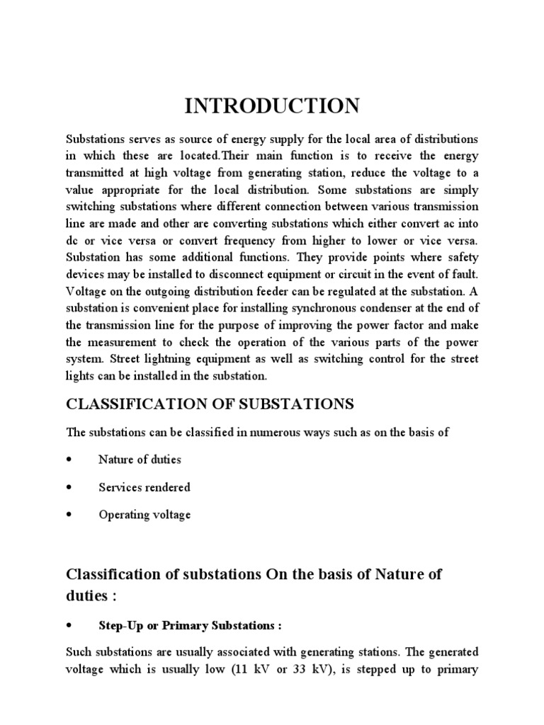 Classification of Substations: Step-Up or Primary Substations | PDF ...