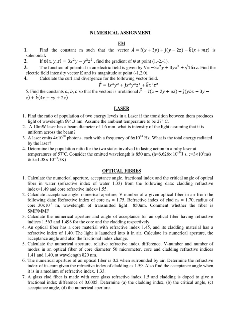 Physics Numerical Assignment | PDF | Electron | Optical Fiber